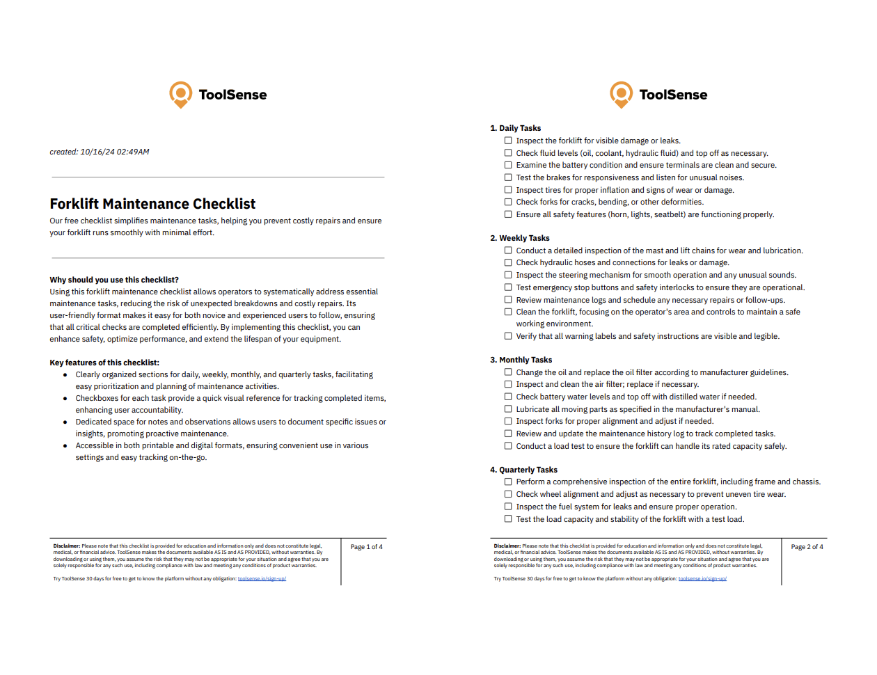 Free Forklift Maintenance Checklist: Ensure Safety & Efficiency