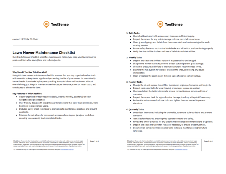 Download Your Free Lawn Mower Maintenance Checklist