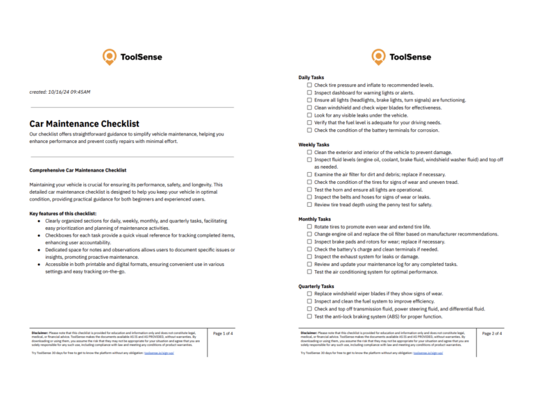 Download Your Free Car Maintenance Checklist