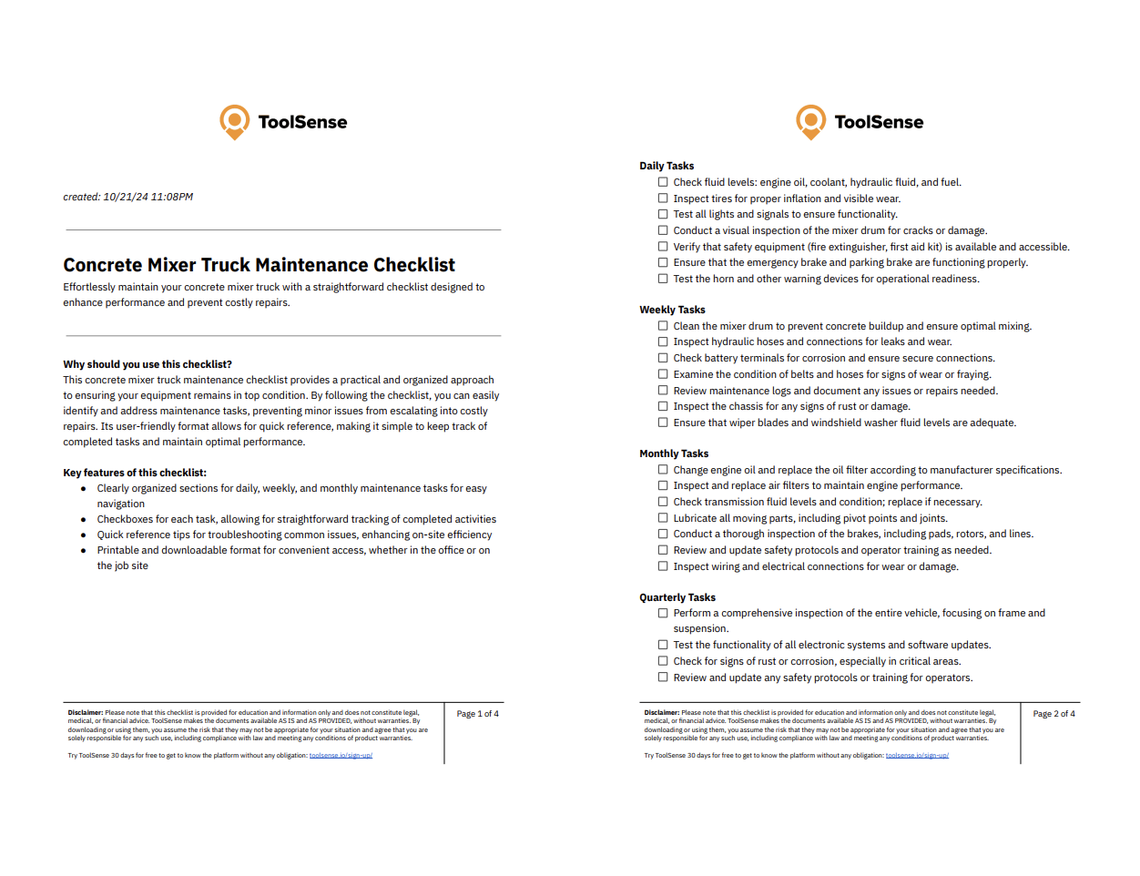 Download Your Free Concrete Mixer Truck Maintenance Checklist