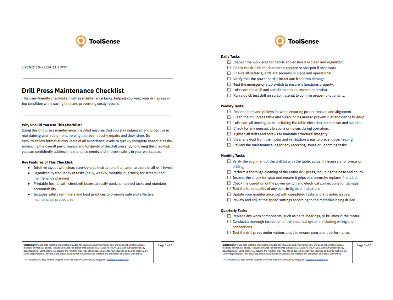 Download Your Free Drill Press Maintenance Checklist