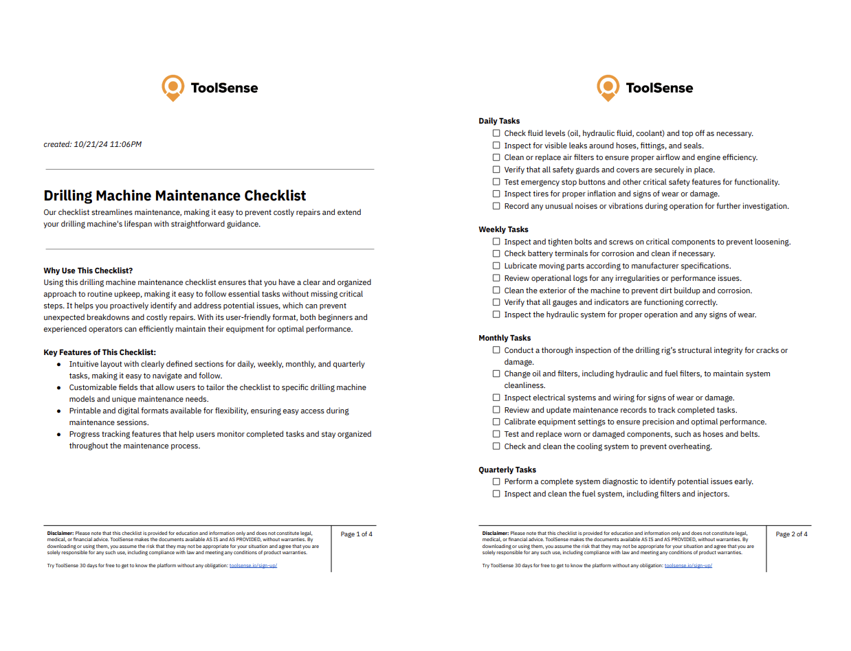 Get Your Free Drilling Machine Maintenance Checklist