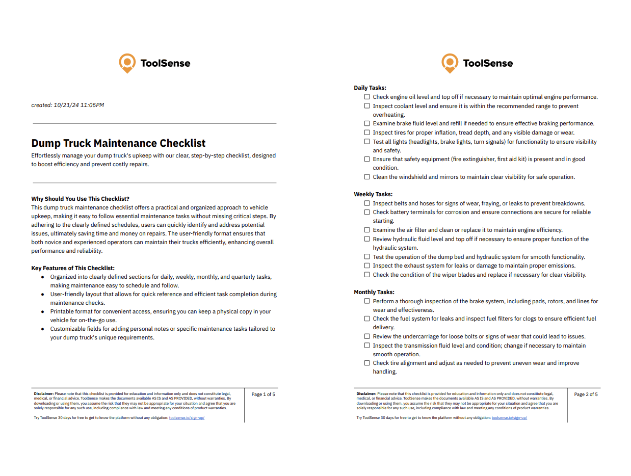 Download Your Free Dump Truck Maintenance Checklist