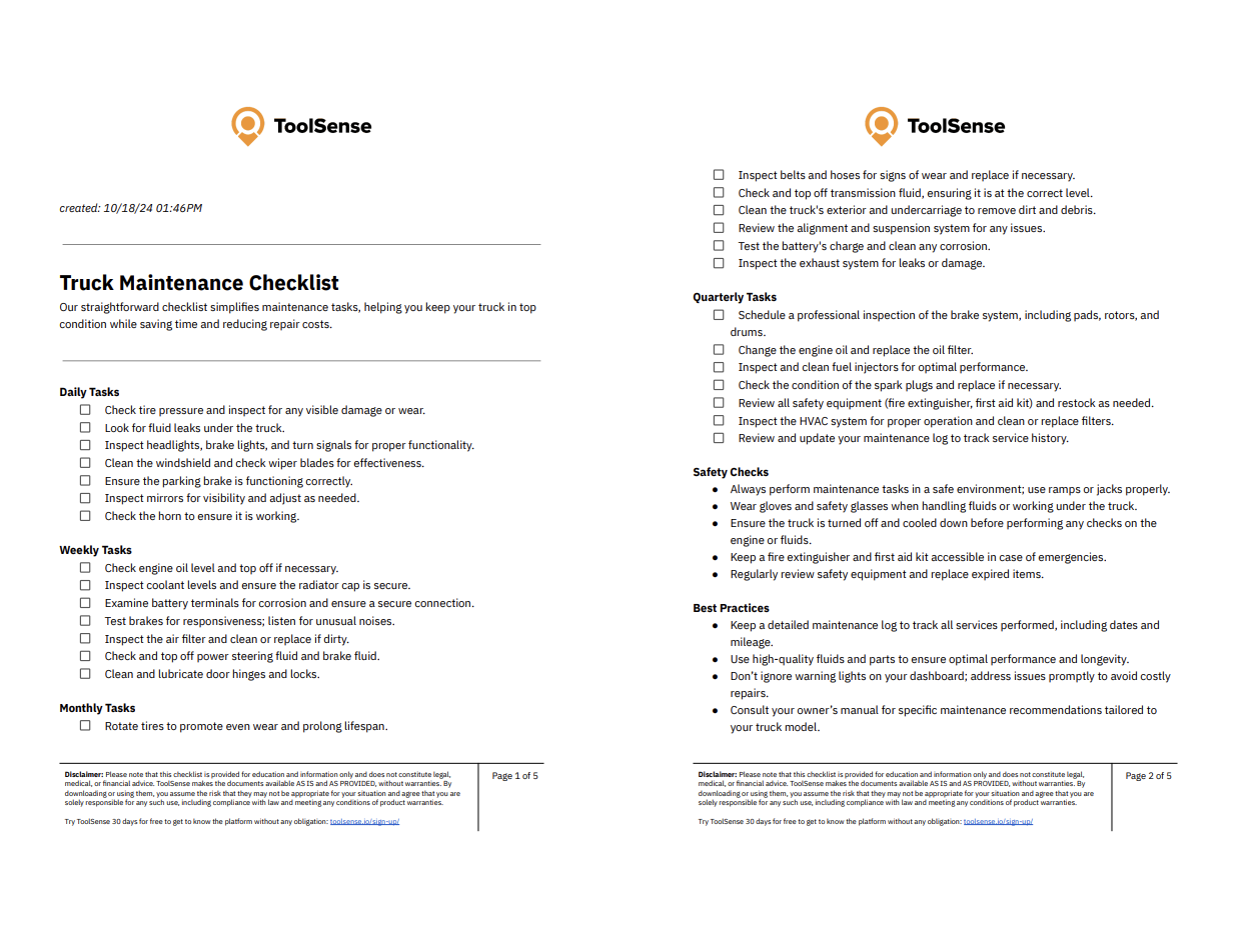 Download Your Free Truck Maintenance Checklist to Ensure Safety