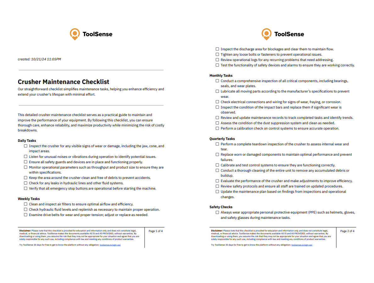 Maximize Efficiency with Our Free Crusher Maintenance Checklist
