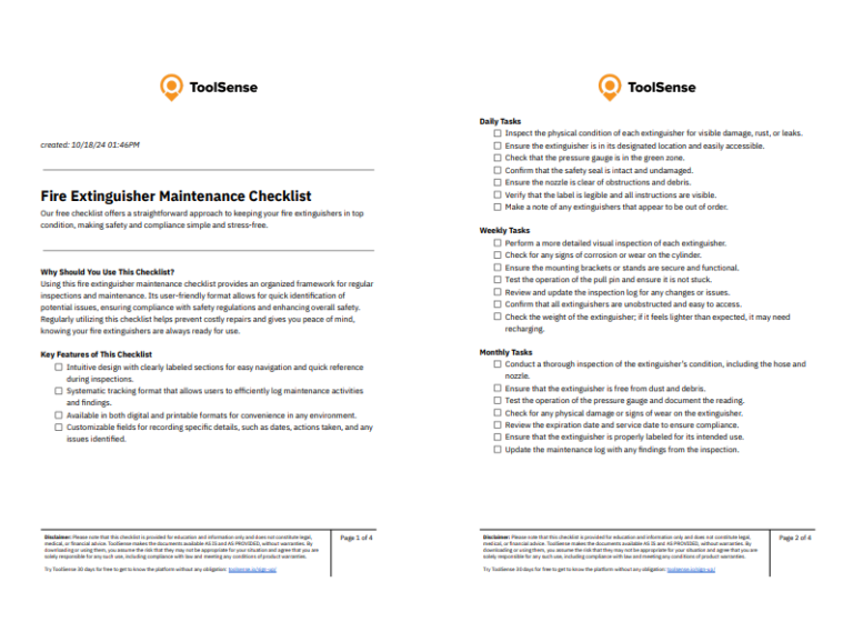 Free Fire Extinguisher Maintenance Checklist for Enhanced Safety