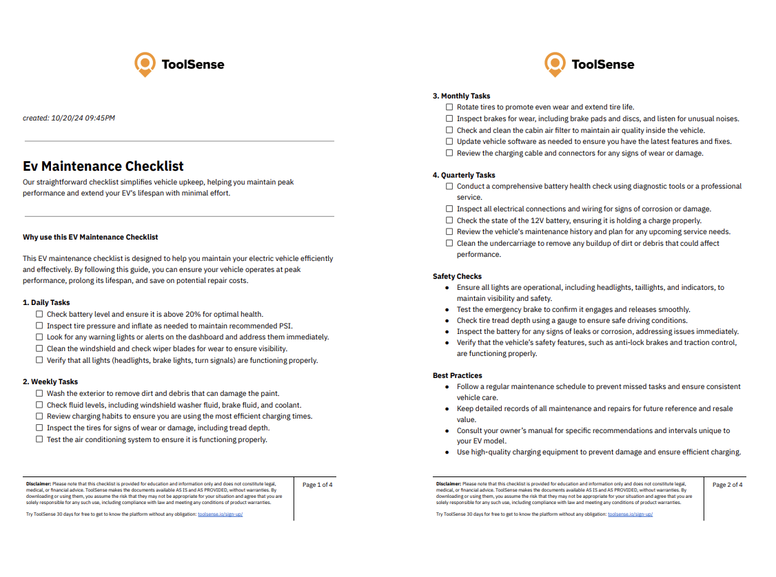 Free EV Maintenance Checklist: Guide for Optimal Performance