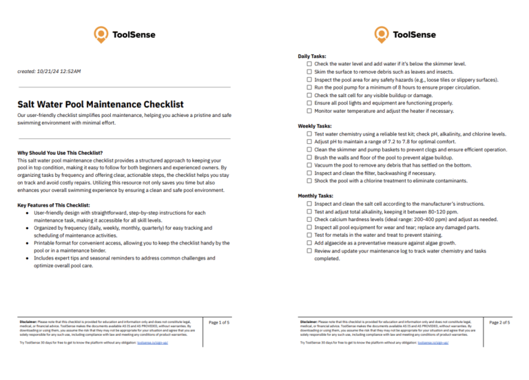 Download Your Free Salt Water Pool Maintenance Checklist