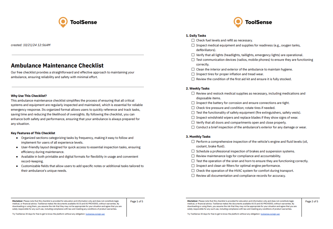 Download Your Free Ambulance Maintenance Checklist