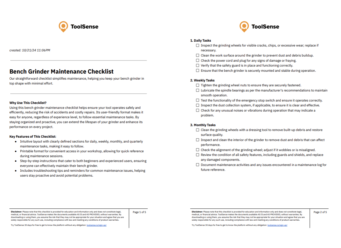 Download Your Free Bench Grinder Maintenance Checklist