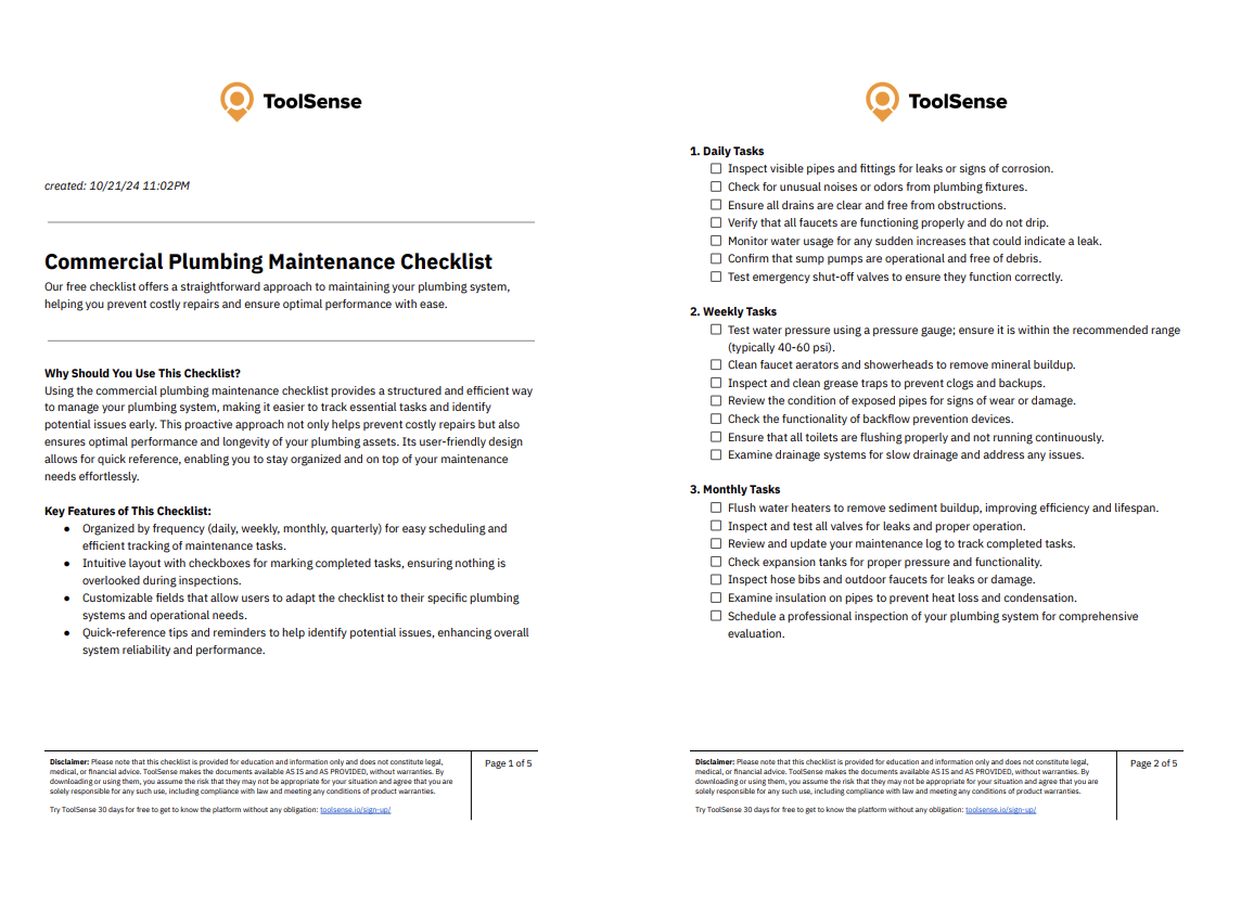 Download Your Free Commercial Plumbing Maintenance Checklist