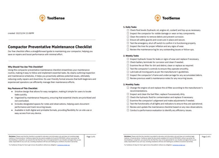 Free Compactor Preventative Maintenance Checklist