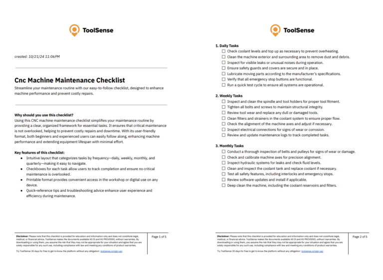 Download Your Free CNC Machine Maintenance Checklist